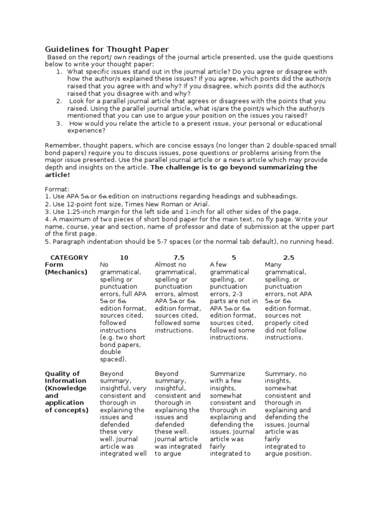 Guidelines For Thought Paper | PDF | Communication | Human Communication