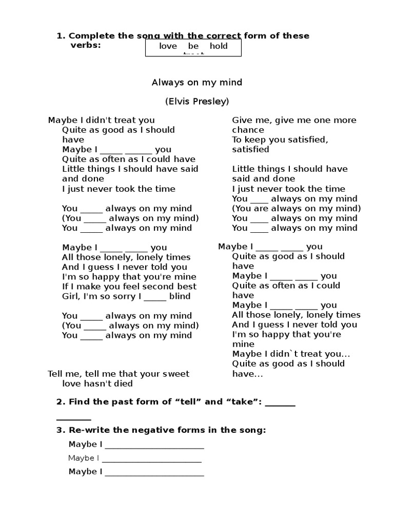Past Simple Song Worksheet | PDF | Grammar | Country Music