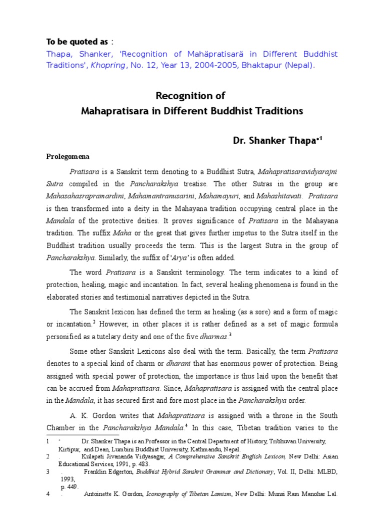 SHANKER THAPA's Recognition of Mahapratisara in Different Buddhist ...
