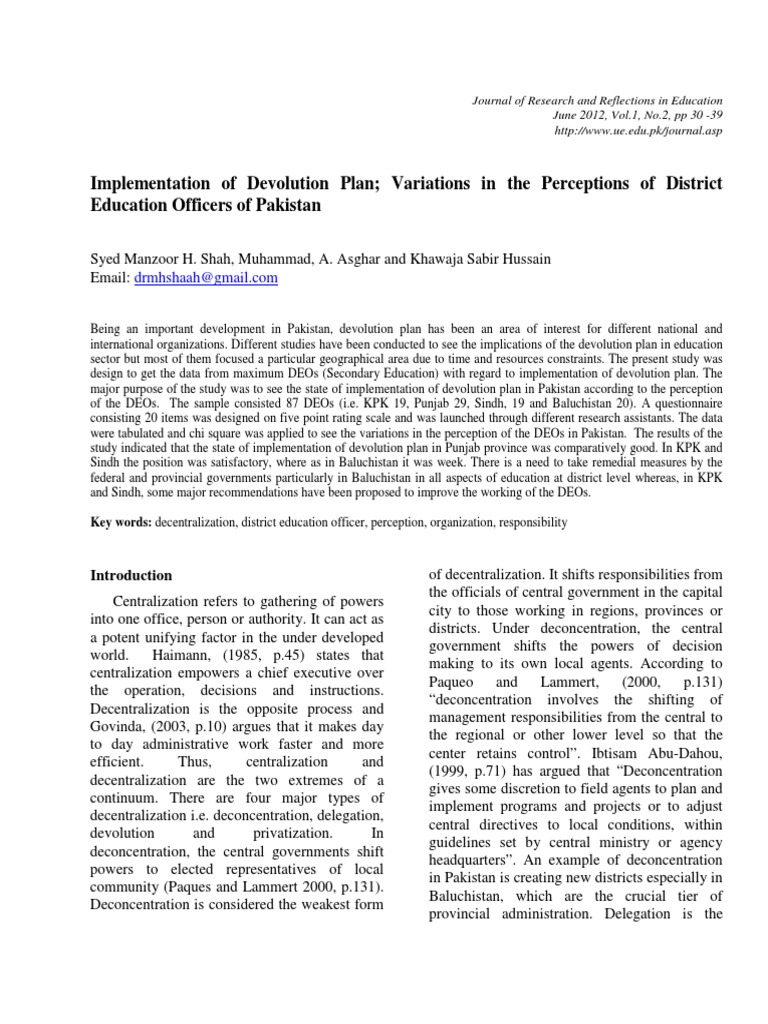 Implementation of Devolution Plan Variations in The Perceptions of ...