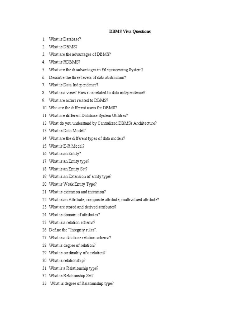 DBMS Viva Questions | PDF | Databases | Digital Technology