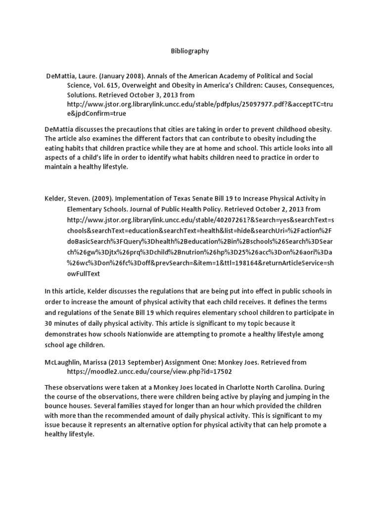 Assignment 2 Annotated Bibliography | PDF | Childhood Obesity | Obesity