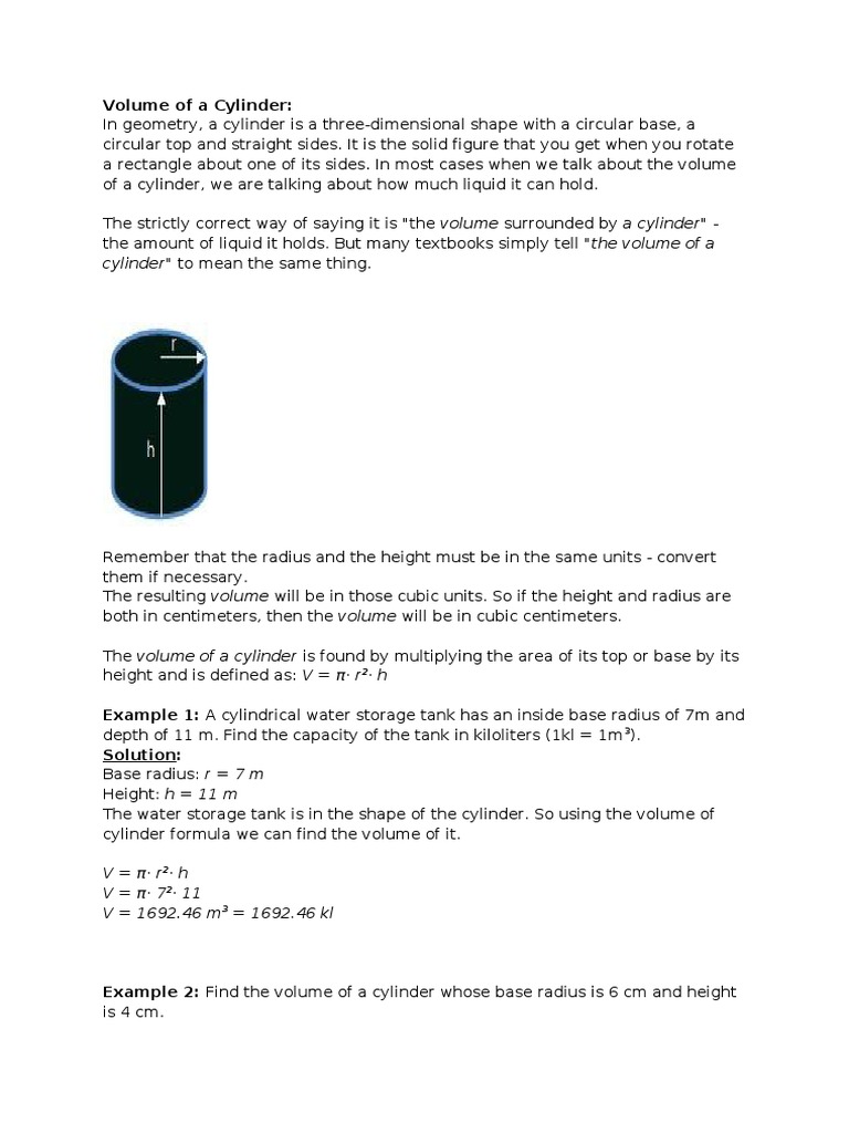 Volume of A Cylinder | PDF | Volume | Area