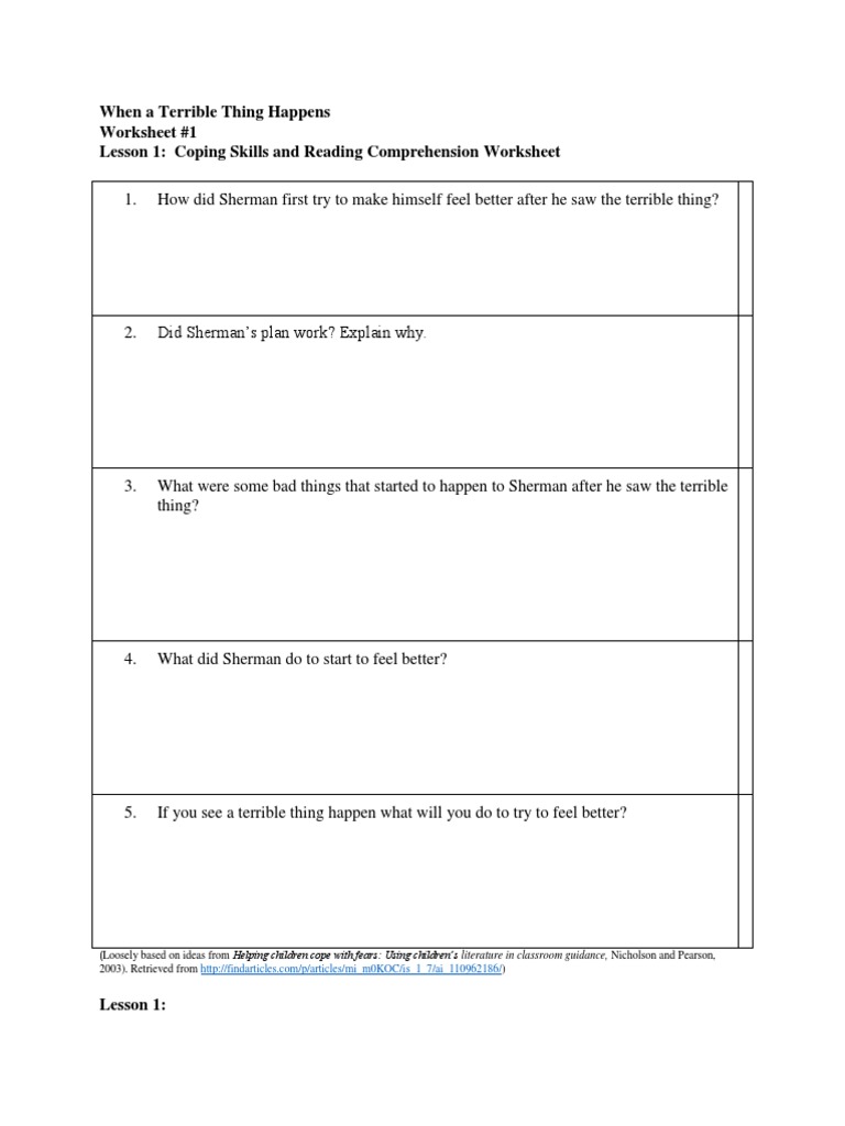 Worksheets For Bibliotherapy | PDF