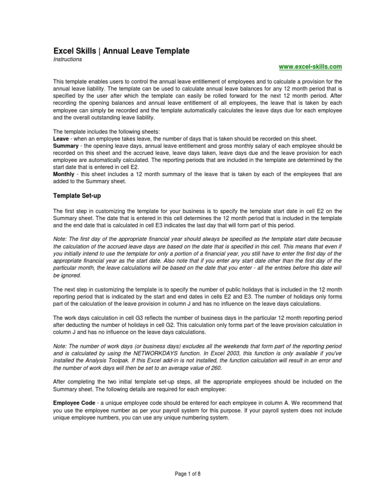 Annual Leave Template | PDF