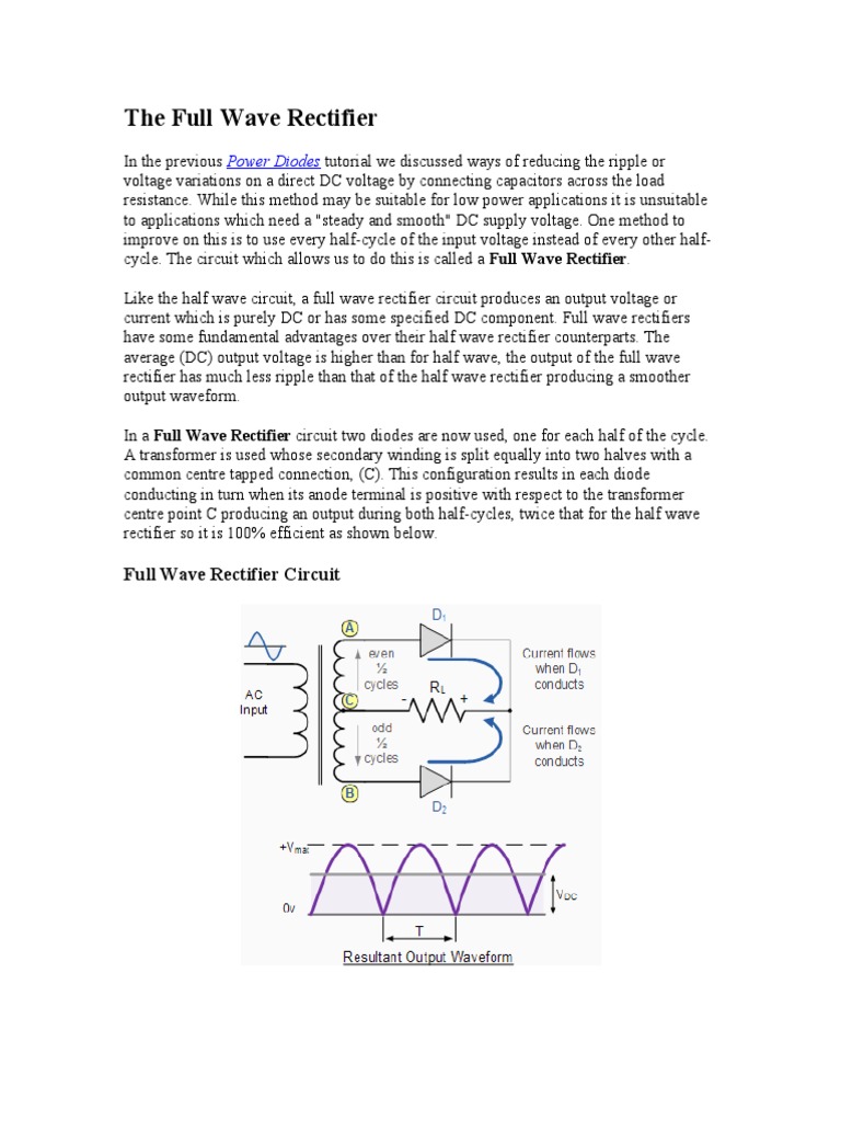Full Wave Rectifier | PDF | Rectifier | Capacitor