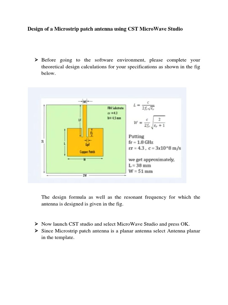 Design of A Microstrip Patch Antenna Using CST MicroWave Studio | PDF ...
