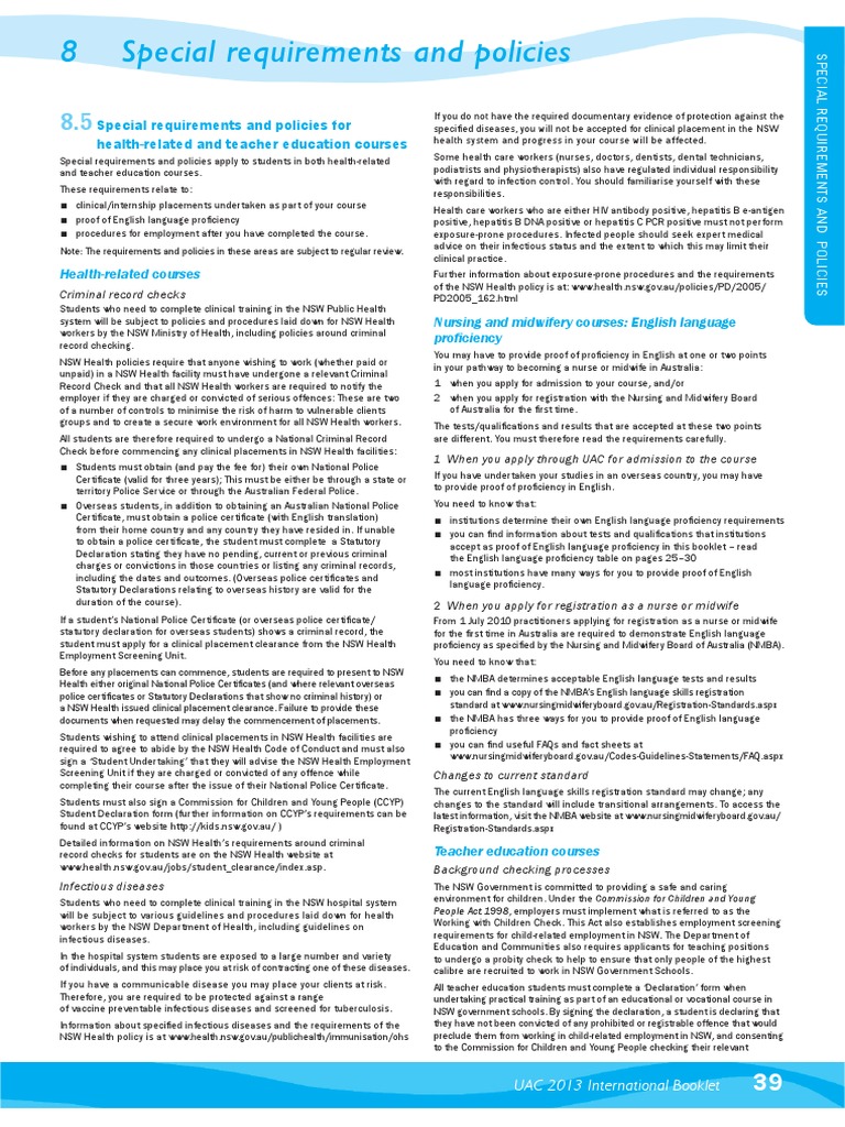 Special Requirements and Policies For Health-Related and Teacher ...