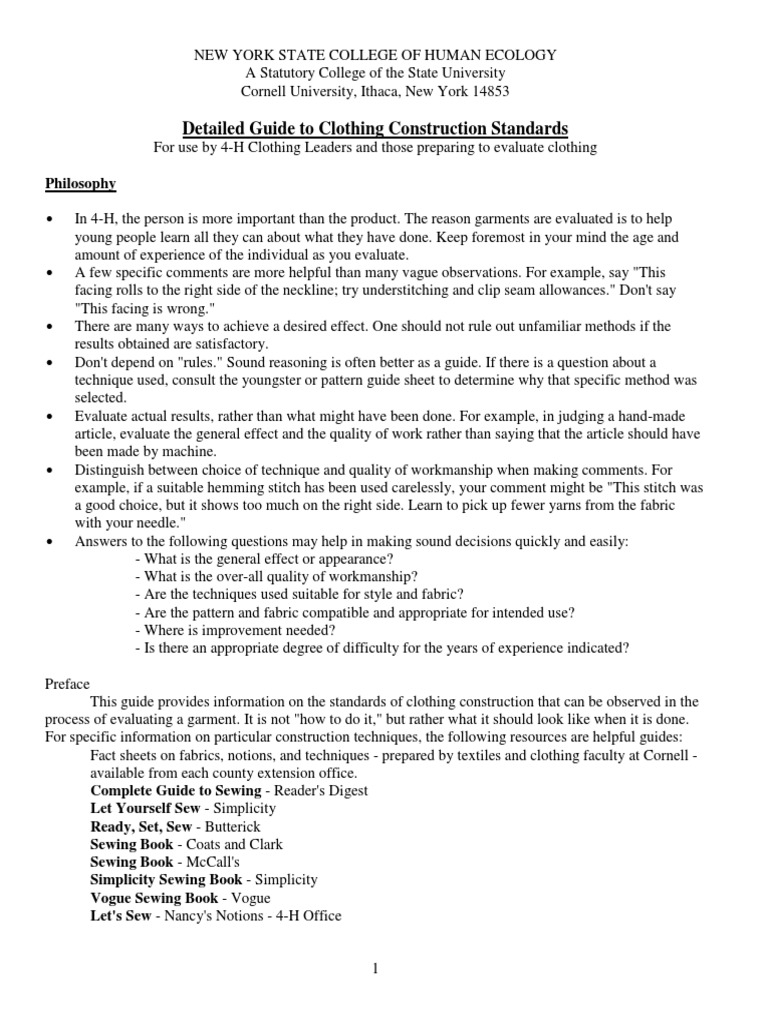 Detailed Guide To Clothing Construction Standards | PDF | Seam (Sewing ...