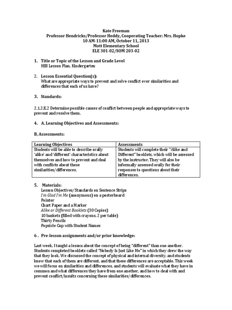 Hib Lesson Plan | PDF | Lesson Plan | Educational Assessment