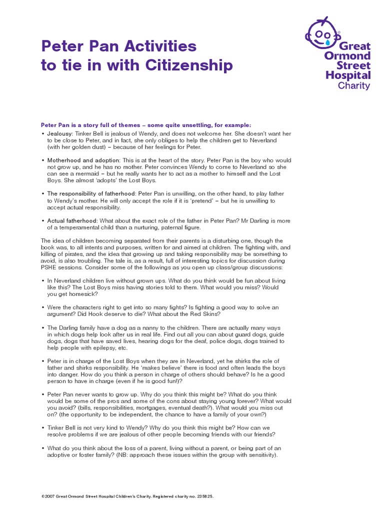 Themes in Peter Pan for Discussion | PDF | Peter Pan | Lost Boys (Peter ...