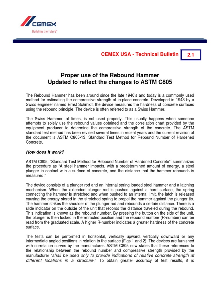 Proper Use of The Rebound Hammer Updated To Reflect The Changes To ASTM ...
