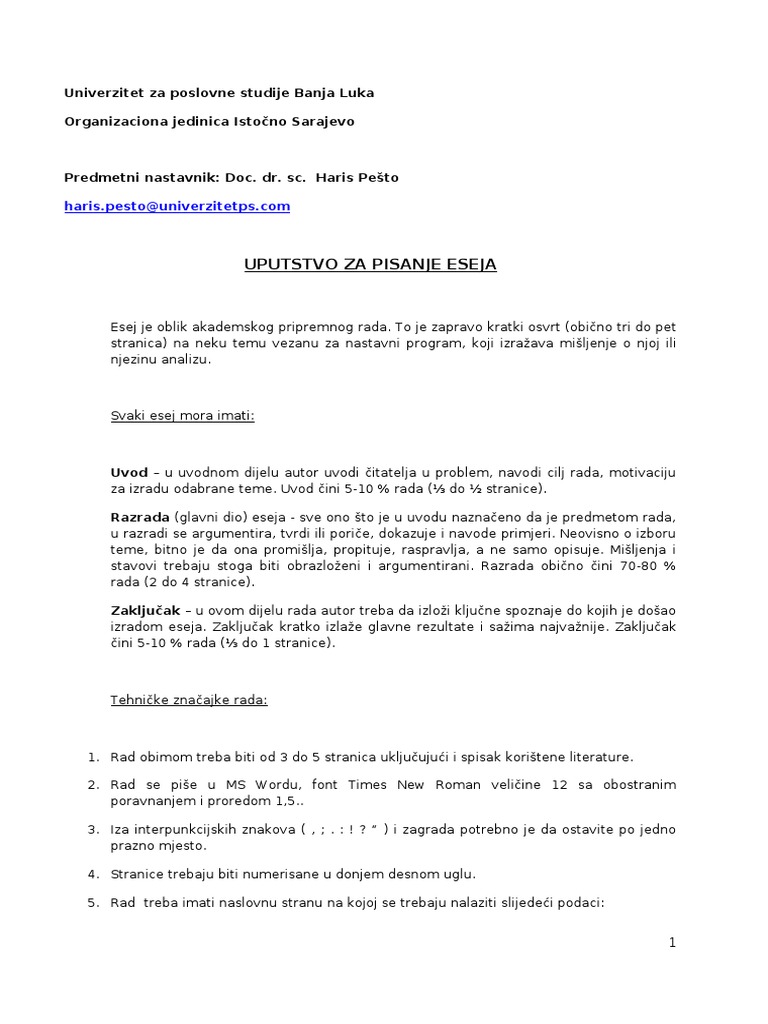 Upute Za Pisanje Eseja | PDF