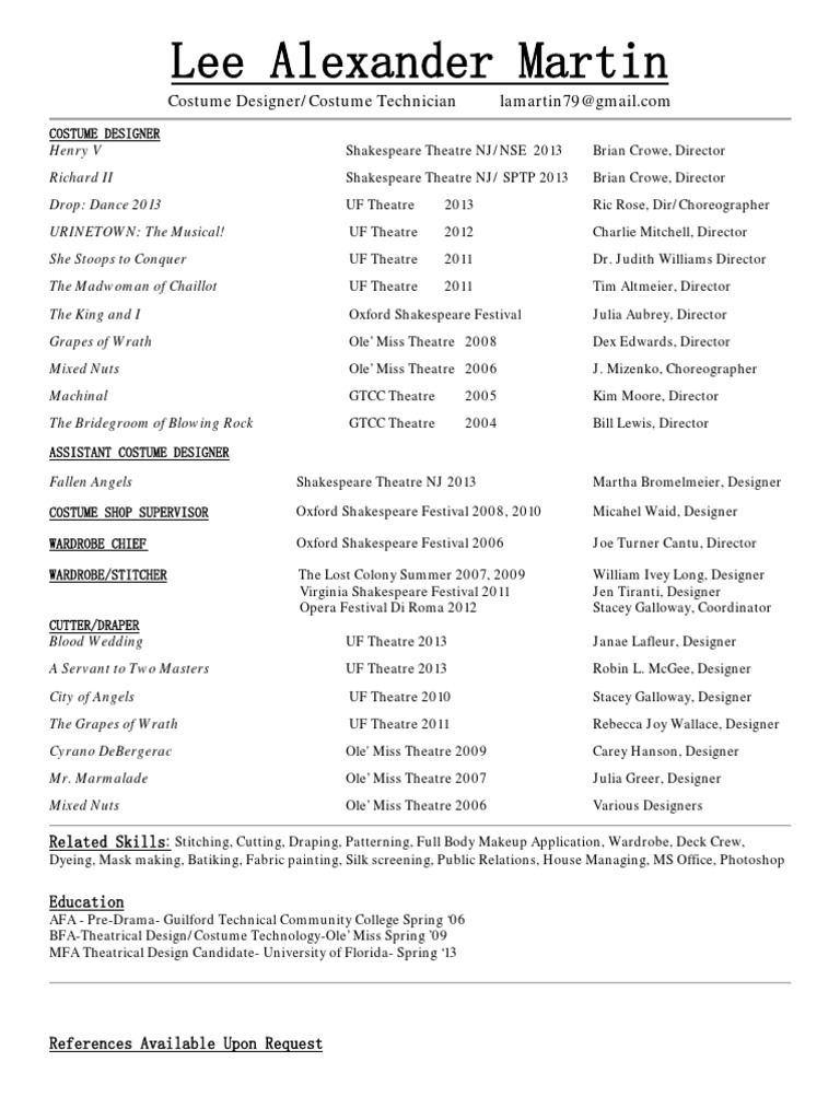 Costume Designer Portfolio of Lee Martin | PDF | Theatre | Performing Arts