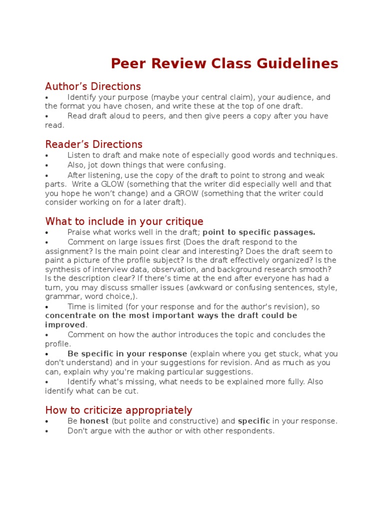 Peer Review Guidelines for Profiles | PDF