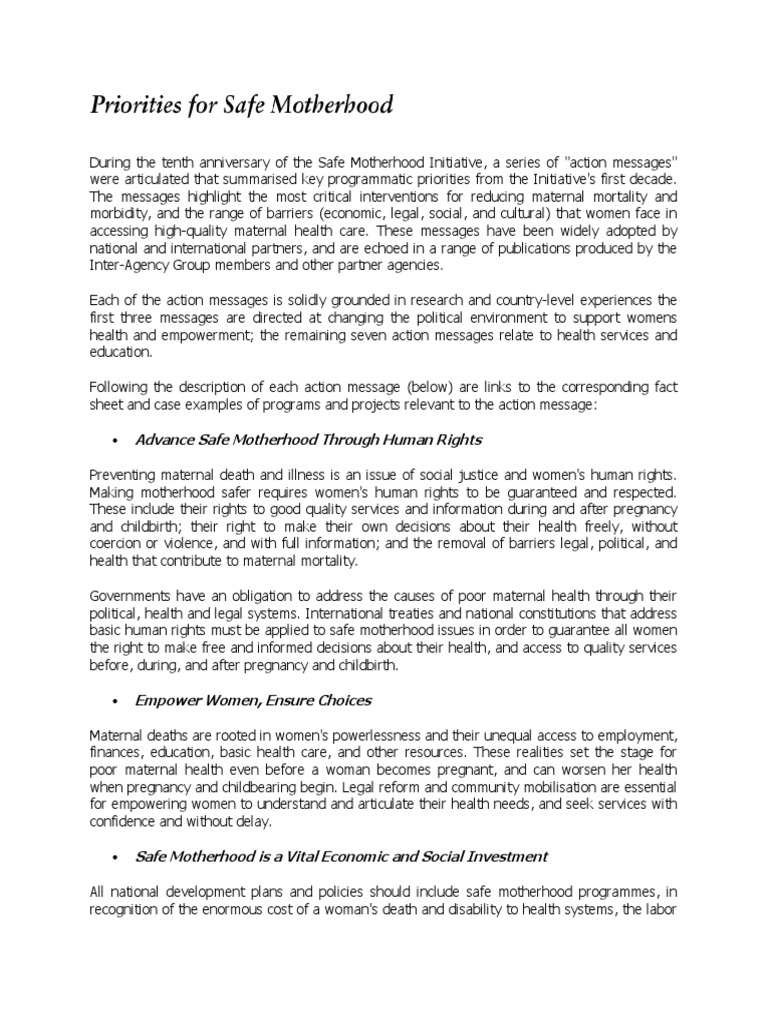 The Safe Motherhood Initiative | PDF | Maternal Death | Abortion