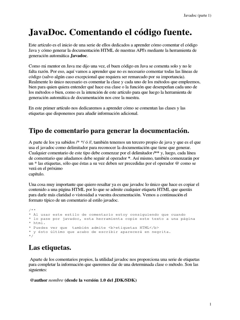 Guía de Comentarios Javadoc en Java | PDF | HTML | Java (lenguaje de ...