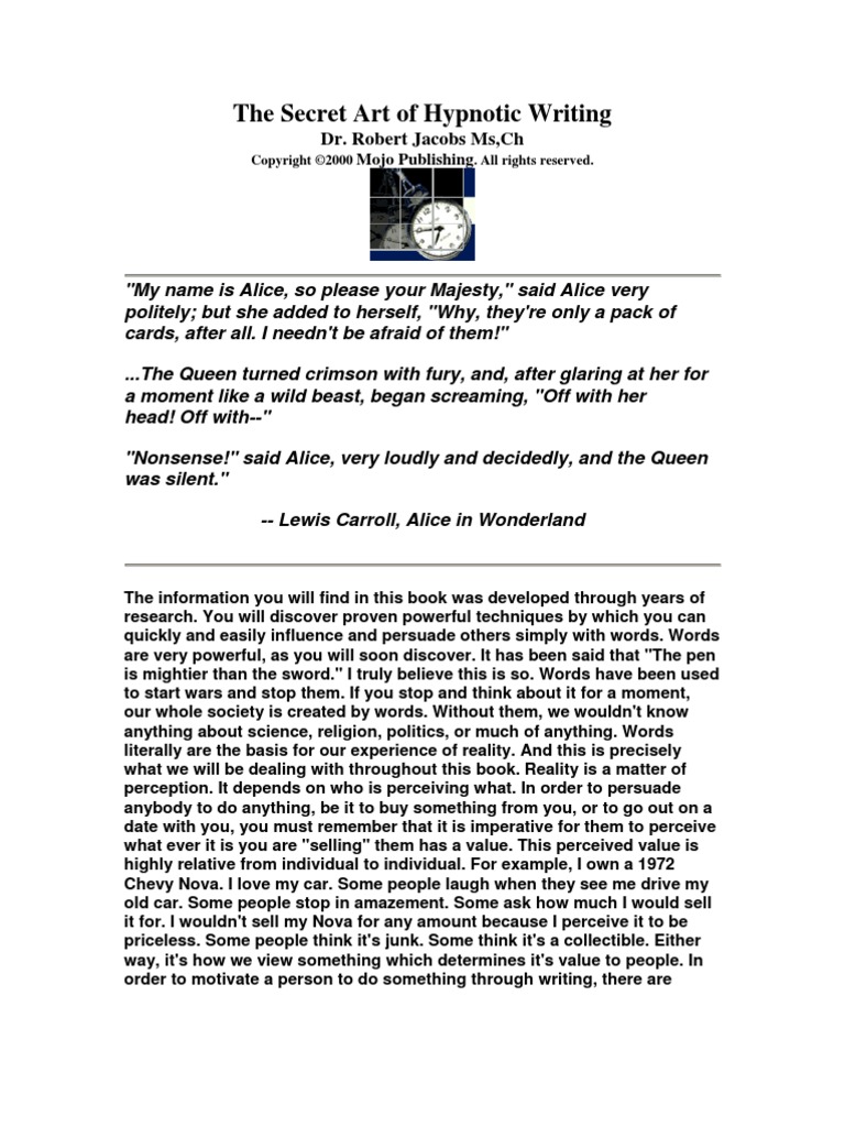 The Secret Art of Hypnotic Writing | PDF | Hypnosis | Thought