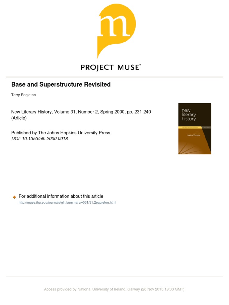 EAGLETON, Terry. Base and Superstructure Revisited | PDF | Karl Marx | Socialism