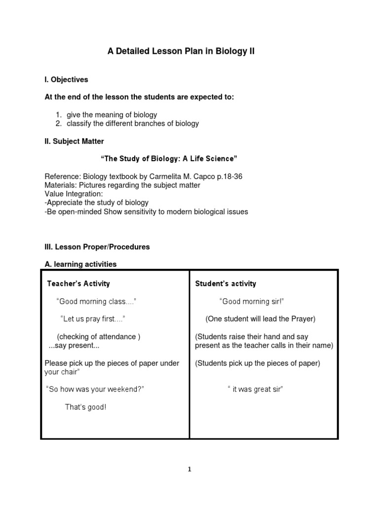 Detailed Lesson Plan - BIOLOGY | PDF | Botany | Zoology