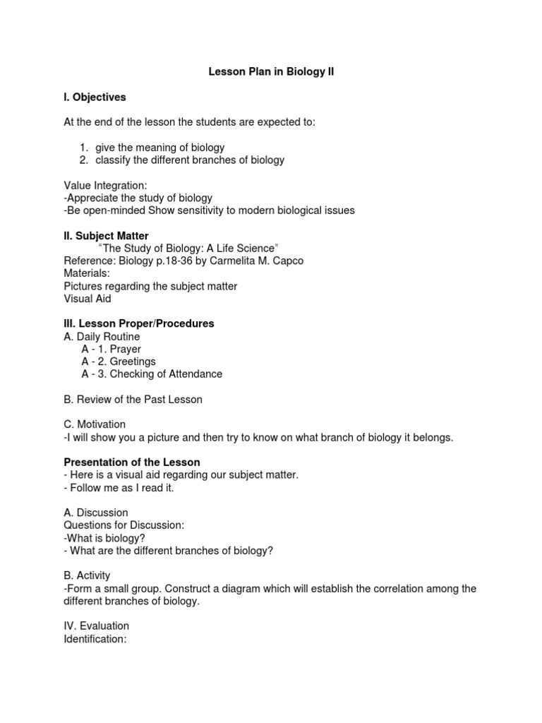 Lesson Plan in Biology II | PDF | Social Science