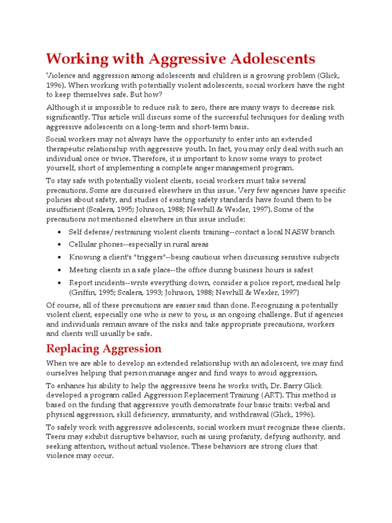 Working With Aggressive Adolescents | PDF | Aggression | Adolescence