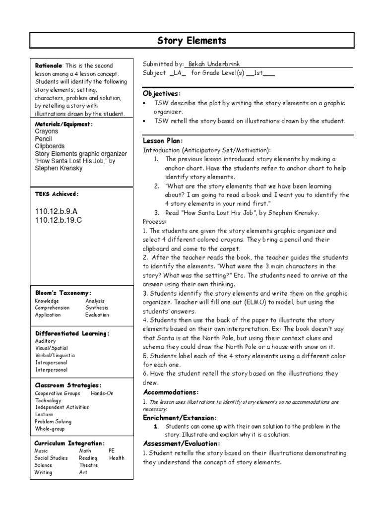 Story Elements Lesson | PDF | Reading Comprehension | Education Theory