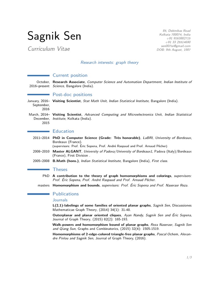 CV (Sagnik) PDF | PDF | Discrete Mathematics | Combinatorics