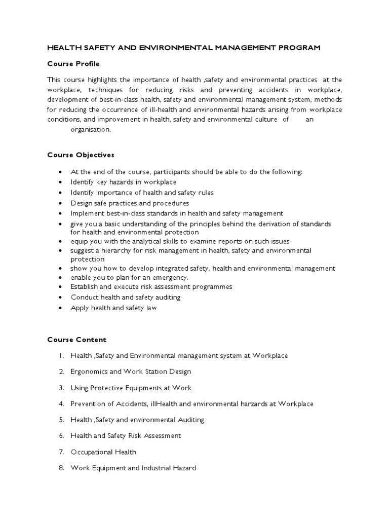 Health & Safety Management Course Guide | PDF