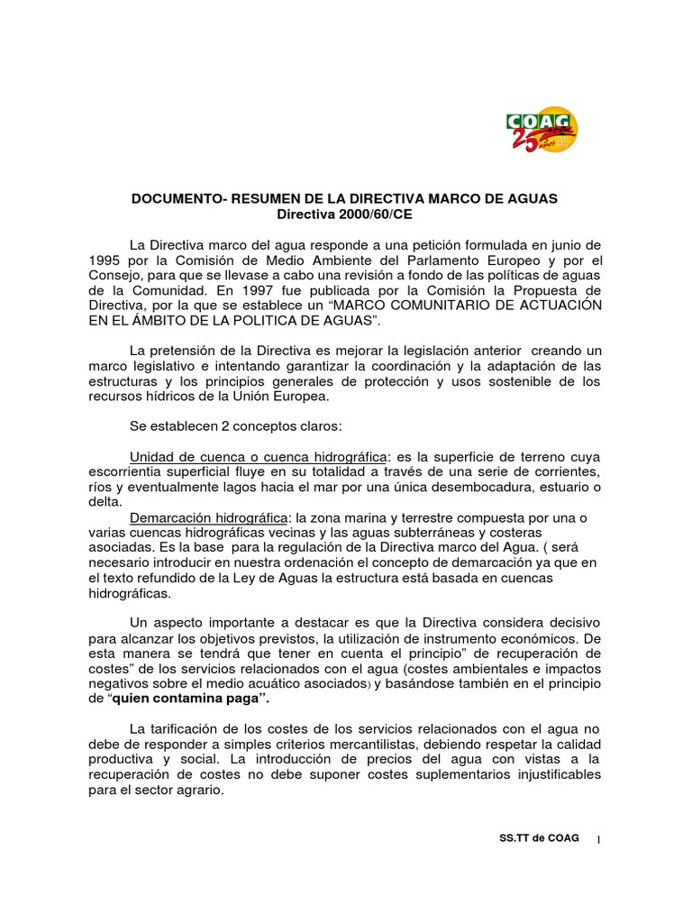 Resumen DMA | PDF | Contaminación | Agua