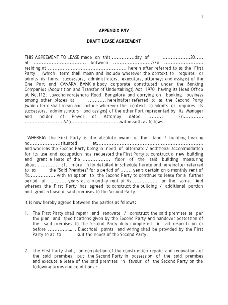 Appendix P/Iv Draft Lease Agreement | PDF | Business