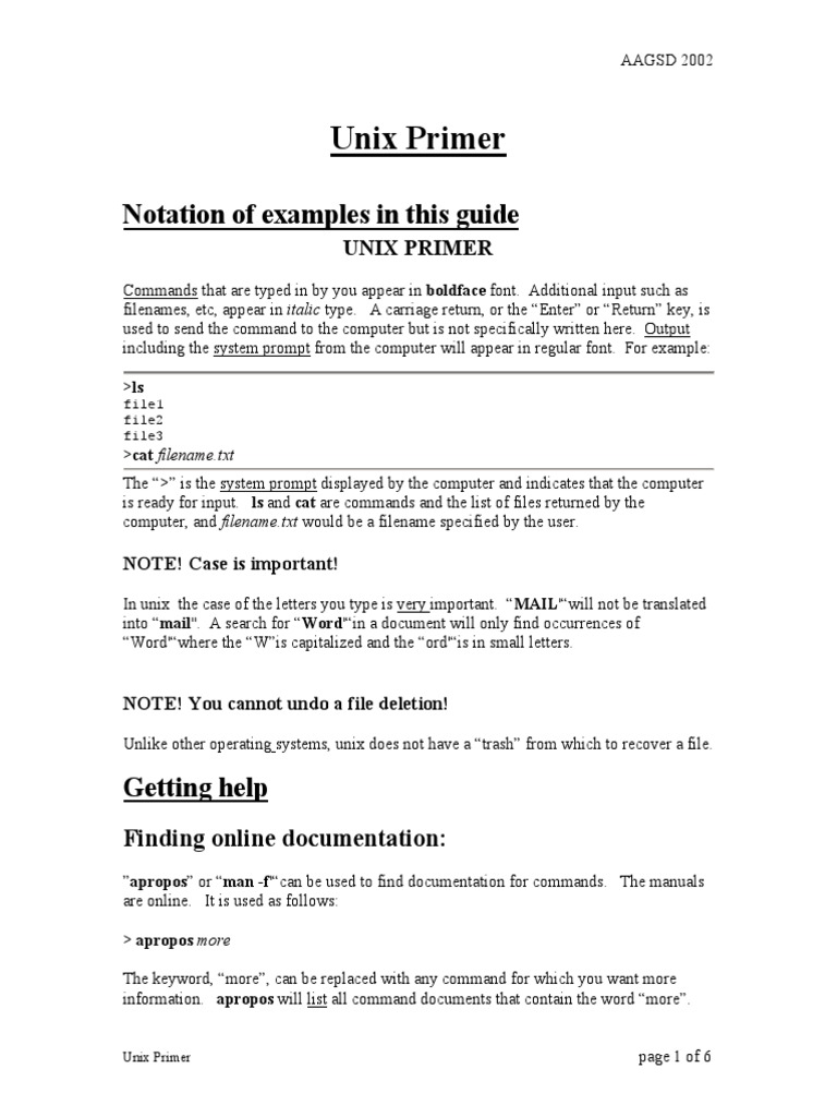 Unix Primer: Notation of Examples in This Guide | PDF | Directory (Computing) | Computer File