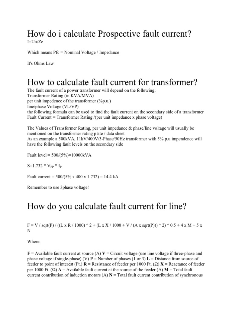 Fault Current Calculation | Transformer | Electric Current