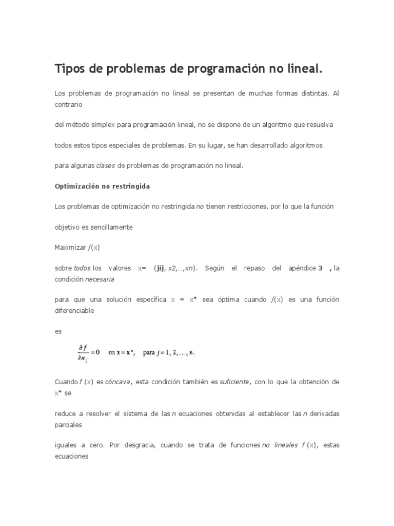 Tipos de Problemas de Programación No | PDF | Optimización Matemática ...