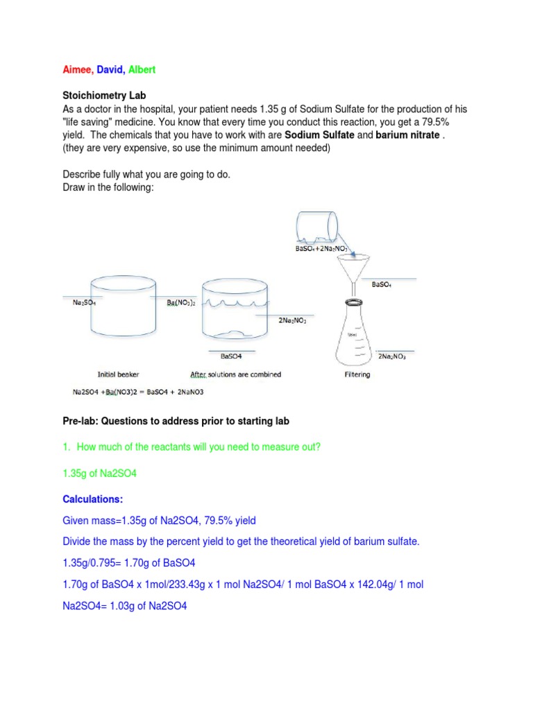 Sodium Sulfate Stoichiometry Lab Guide | PDF | Chemical Elements ...