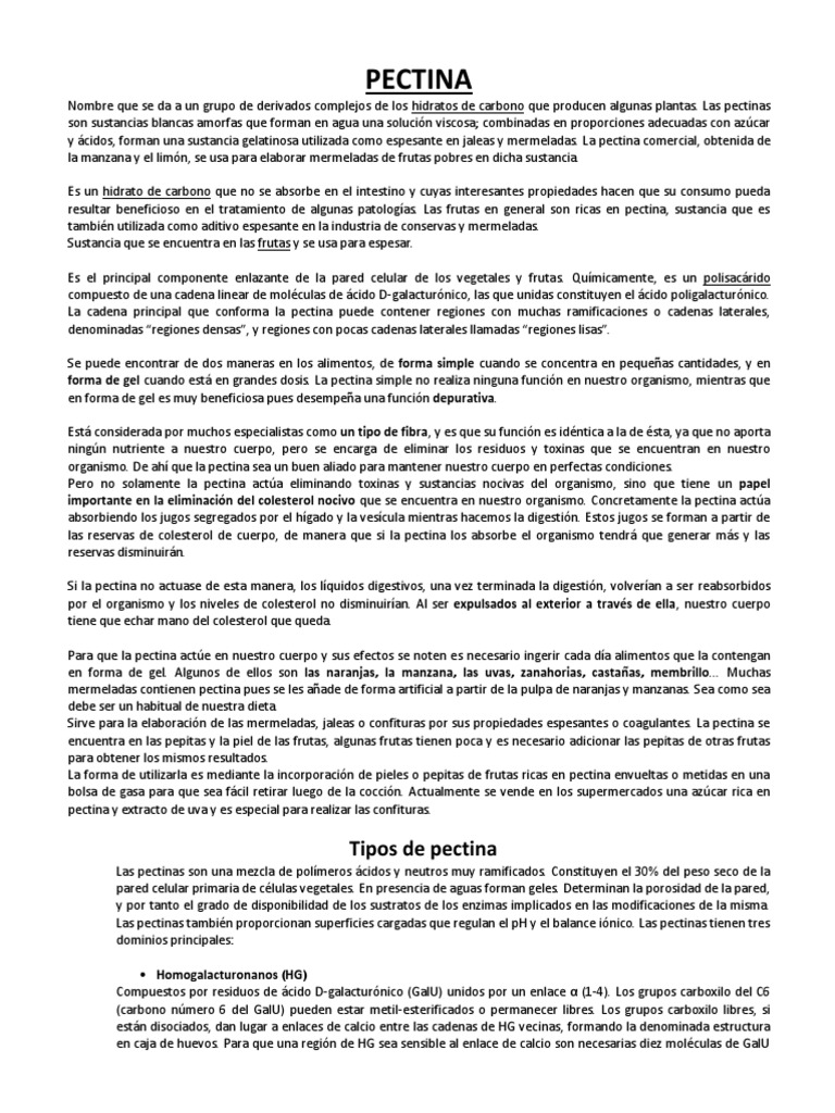 Pectina: Propiedades y Usos en Alimentos | PDF | Química | Productos ...