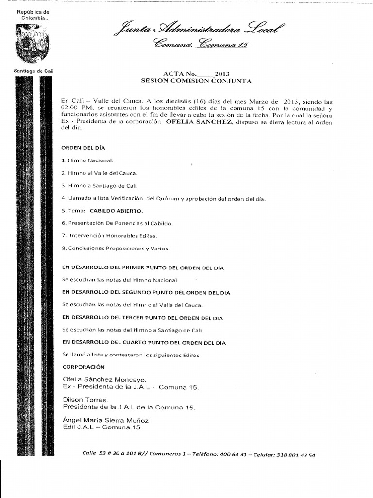 Acta Cabildo Abierto Comuna 15 PDF | PDF | Alcalde | Colombia