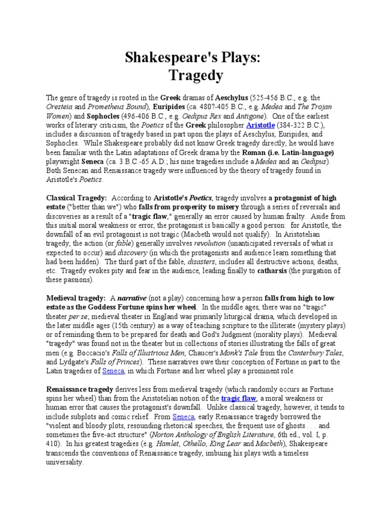 Shakespeare's Plays: Tragedy | PDF | Tragedy | Ancient Greek Theatre