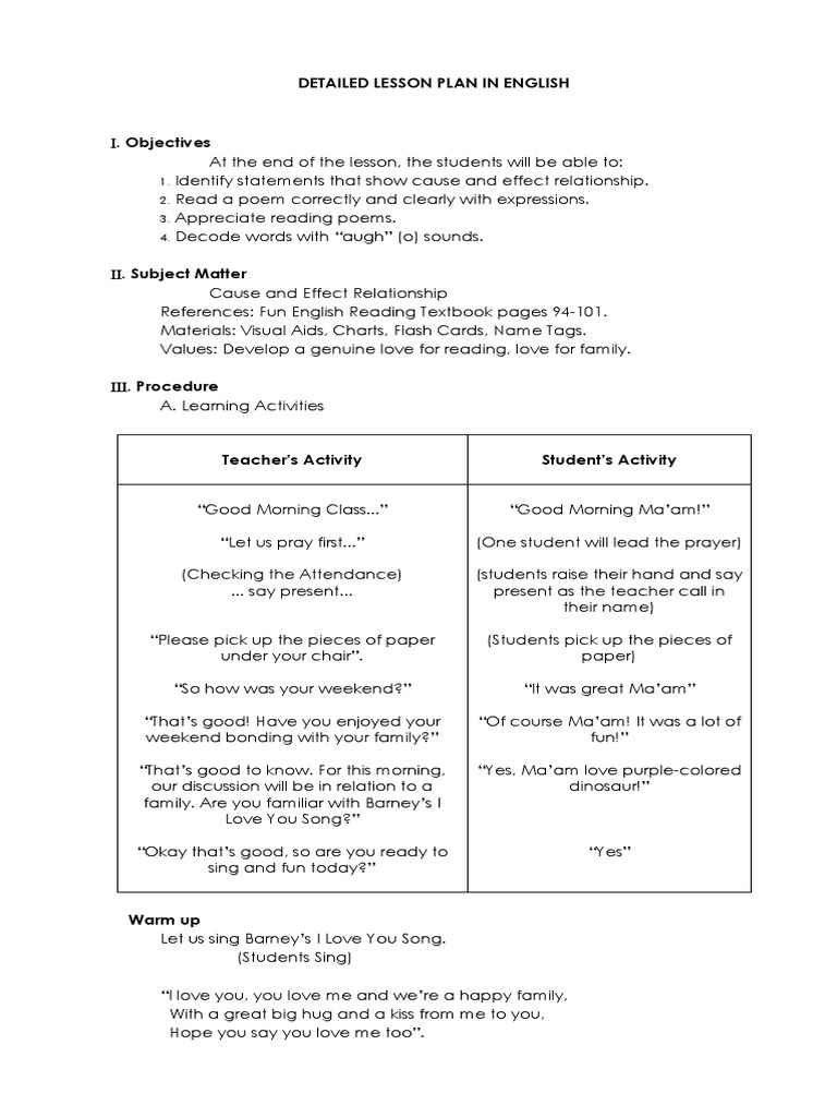 Detailed Lesson Plan in English | PDF | Lesson Plan | Memory