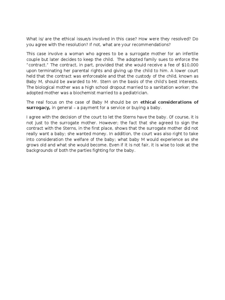 Ethical Issues in Baby M Surrogacy Case | PDF | Social Science