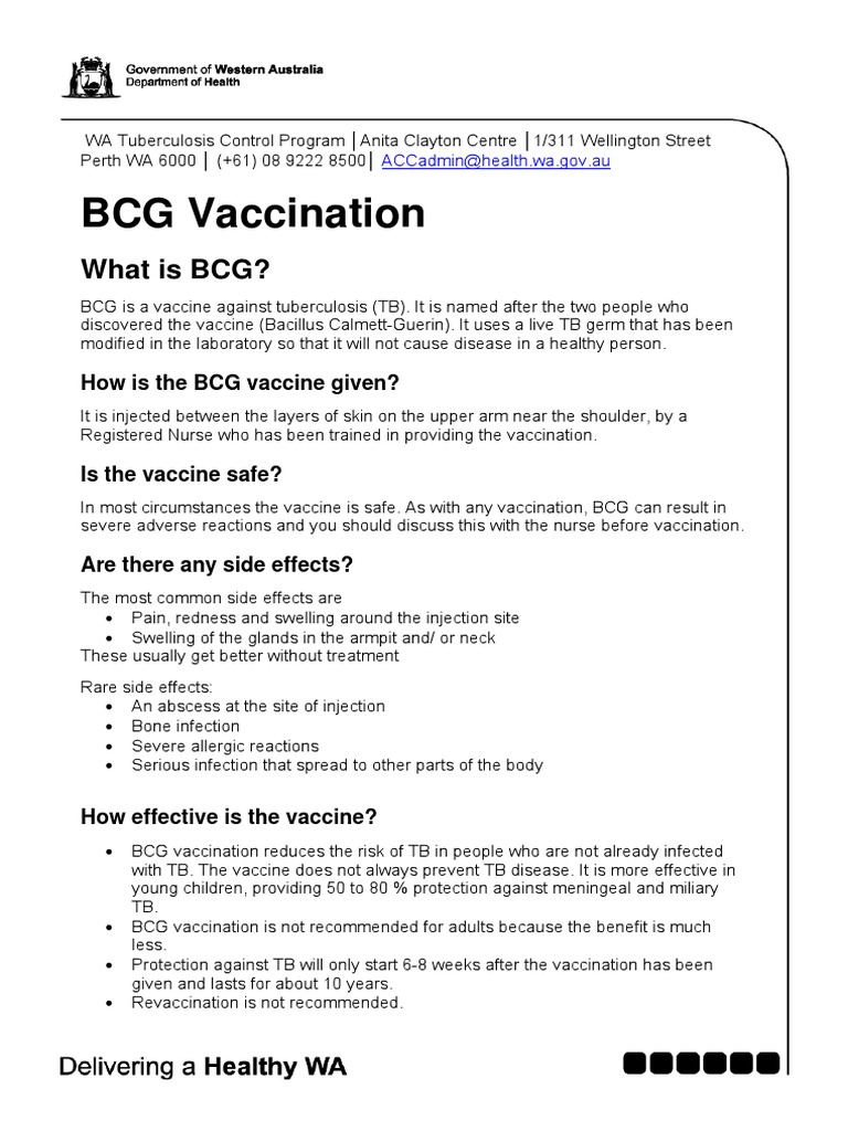 BCG Vaccination: Guidelines for Administration and Management of Side ...