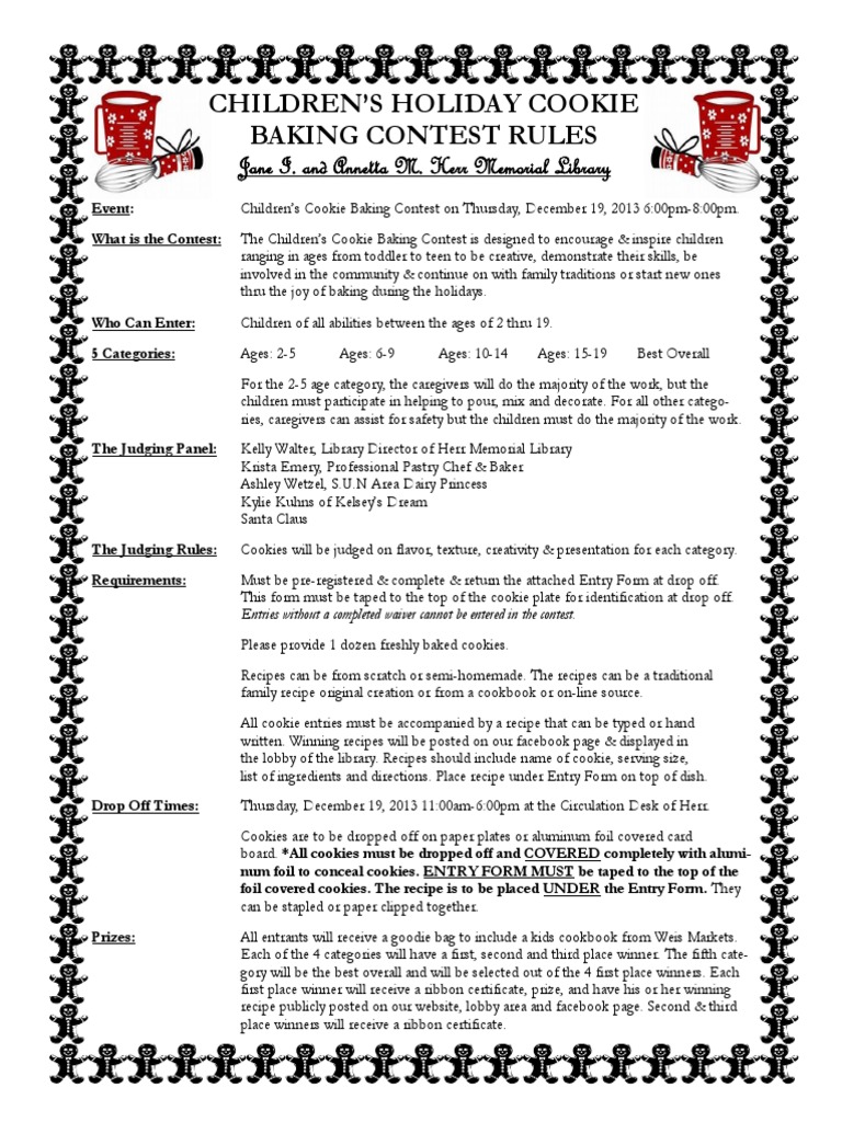 Cookie Contest Rules and Waiver Form 2013 PDF | PDF | Baking | Cuisine
