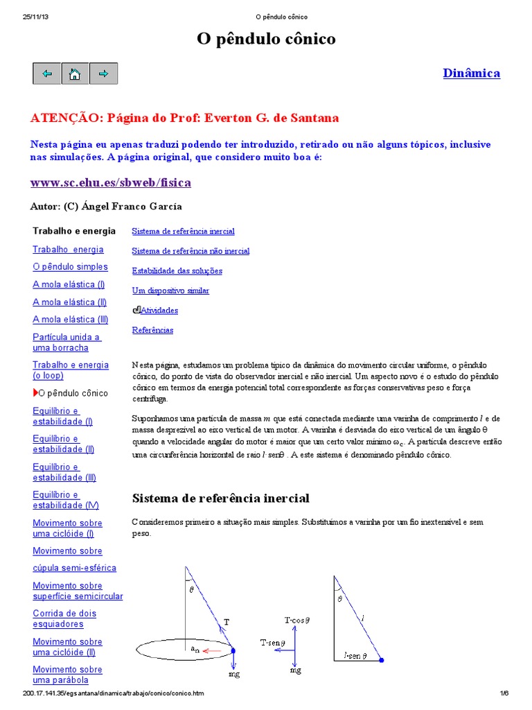 O Pêndulo Cônico | PDF | Massa | Energia potencial