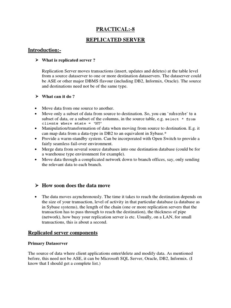 Practical:-8 Replicated Server Introduction:-: How Soon Does The Data ...
