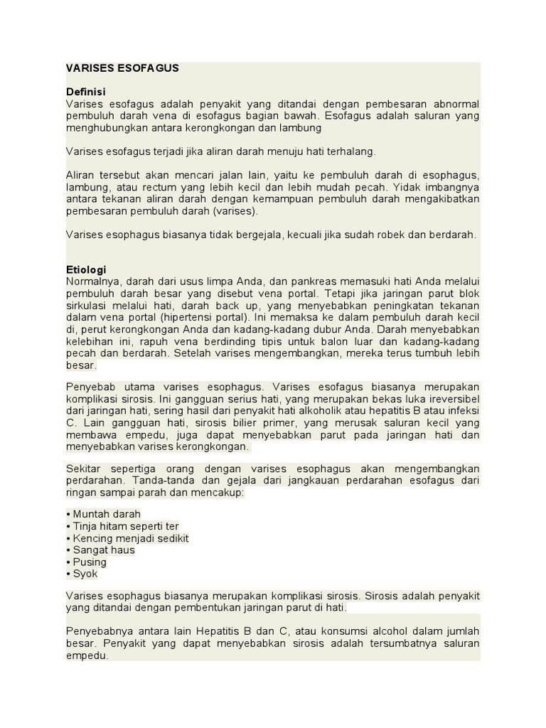 Penyakit Varises Esofagus dan Komplikasinya | PDF