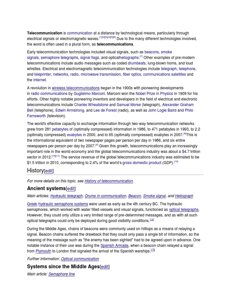 History: Telecommunication Is | PDF