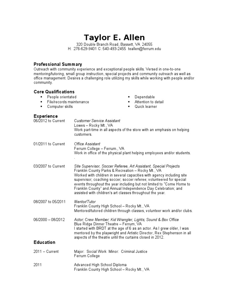 Community Outreach and Mentoring Resume | PDF