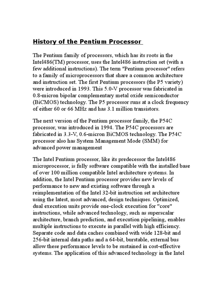 A Brief History of The Pentium Processor Family | PDF | Cpu Cache ...