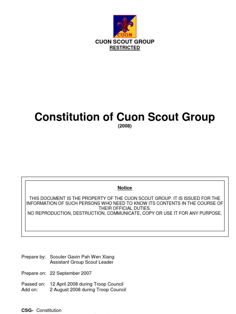 Cuon Scout Group - Constitution (2008) | PDF | Scouting | Youth ...