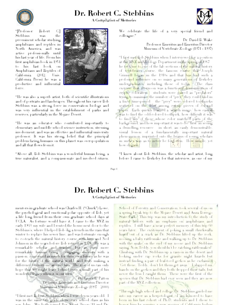 In Memory of Robert Stebbins | PDF | Nature | Science